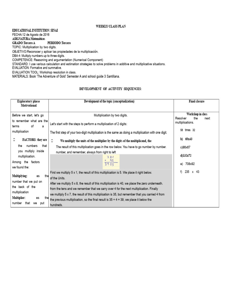 Lesson Plan September 12 Mathematics | PDF | Multiplication | Mathematics