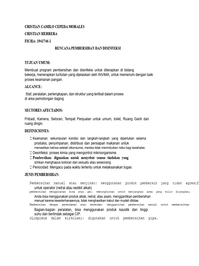 Rencana Pembersihan dan Disinfeksi Pangan | PDF