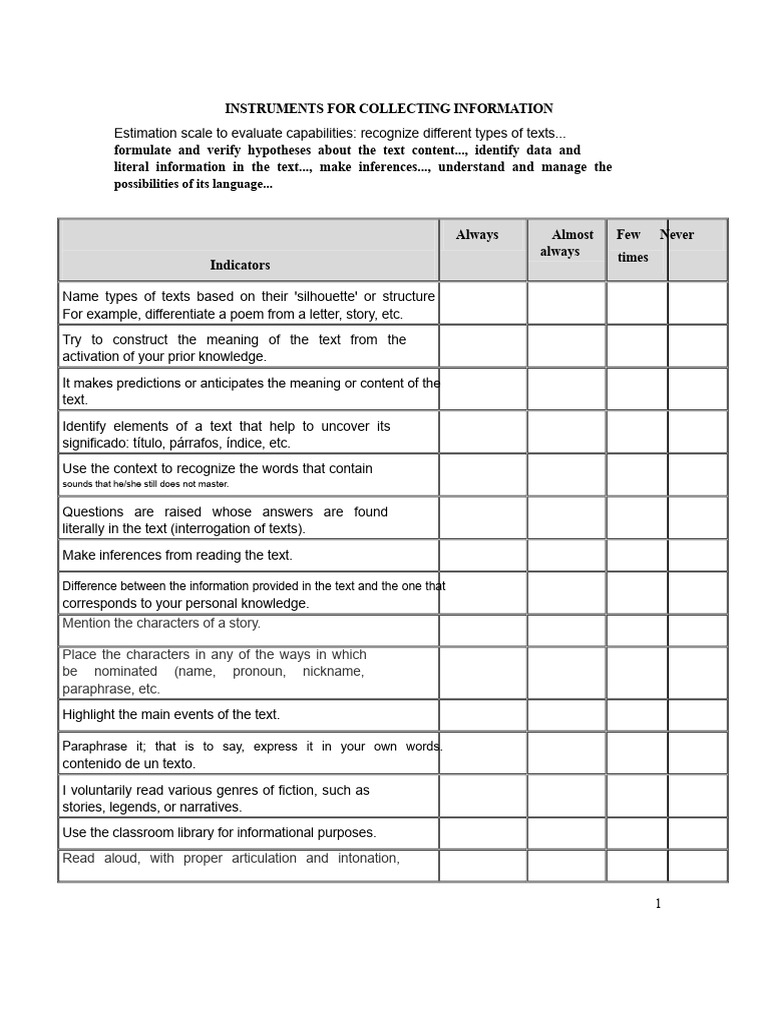 Information Collection Instruments Guide | PDF | Reading Comprehension ...