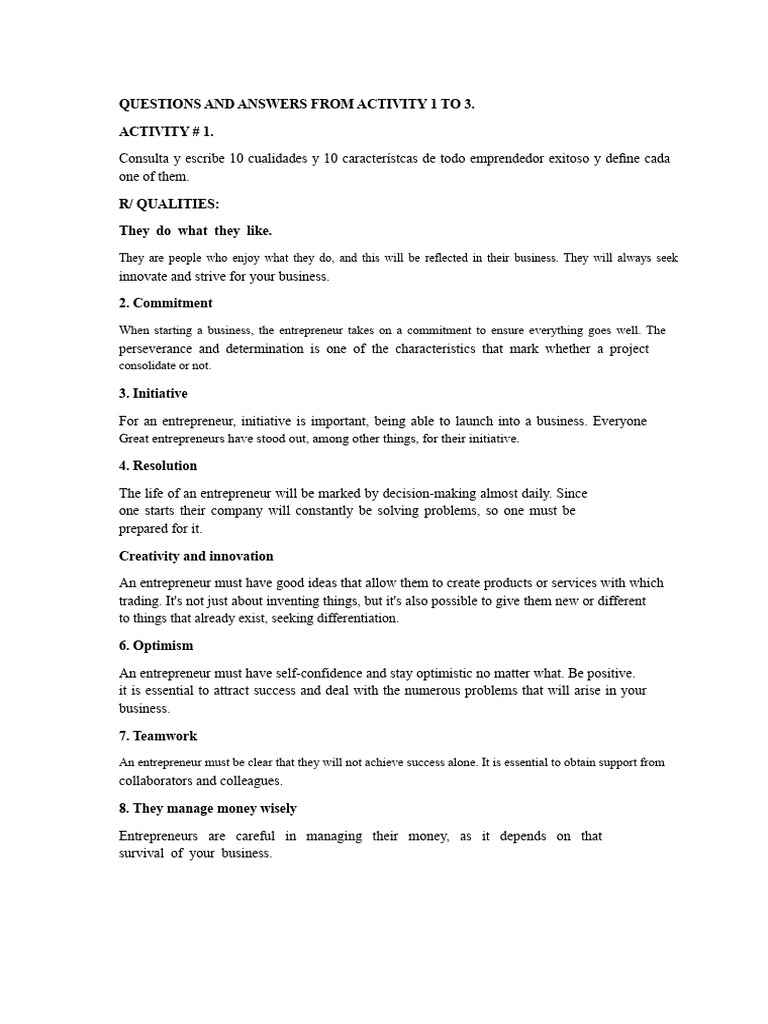 Entrepreneurship Answers | PDF | Entrepreneurship | Risk