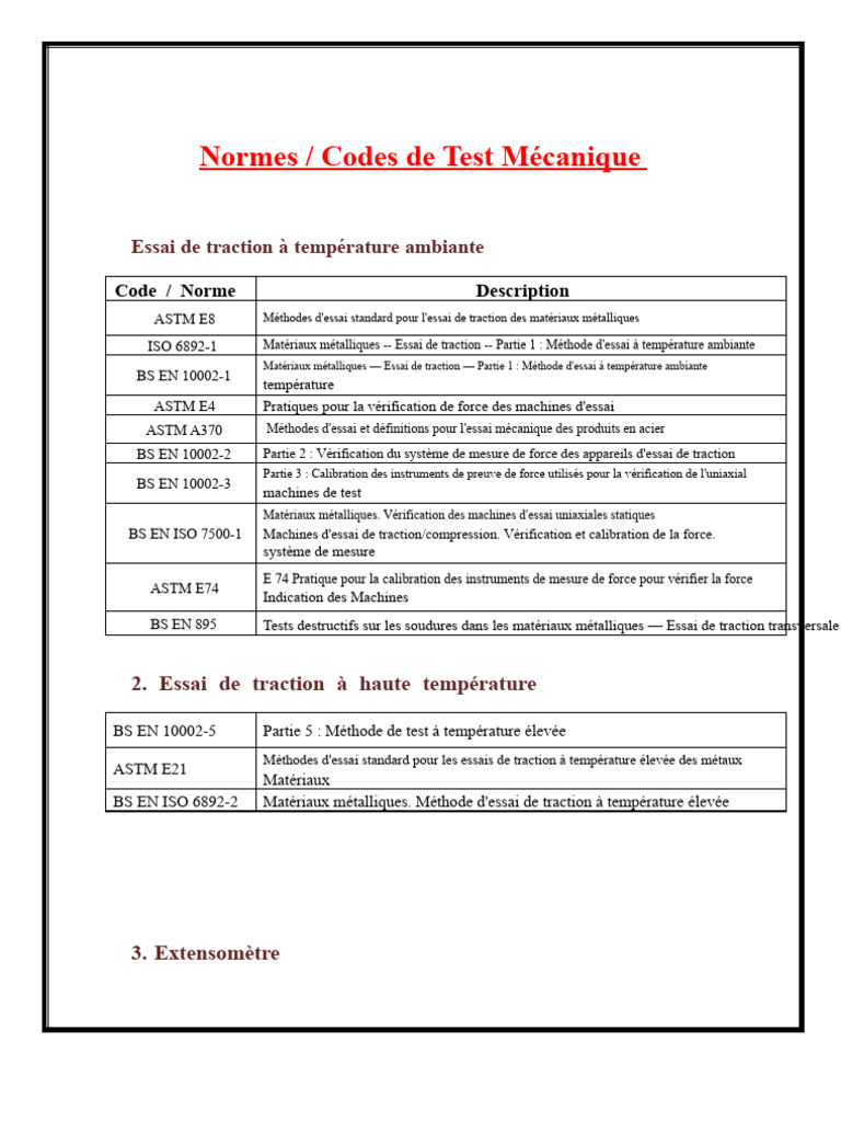 Liste Des Codes Et Normes de Tests Mécaniques | PDF | Soudage ...