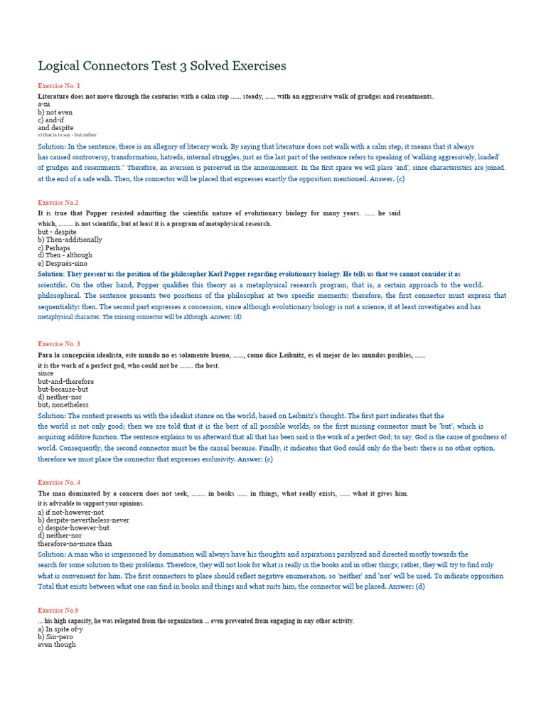 Logical Connectors Exercises Solved | PDF | Karl Popper | Truth