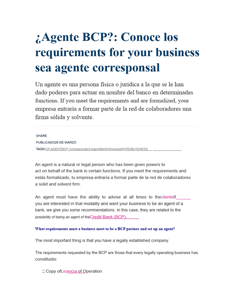 Requisitos para ser Agente BCP | PDF | Banks | Economies