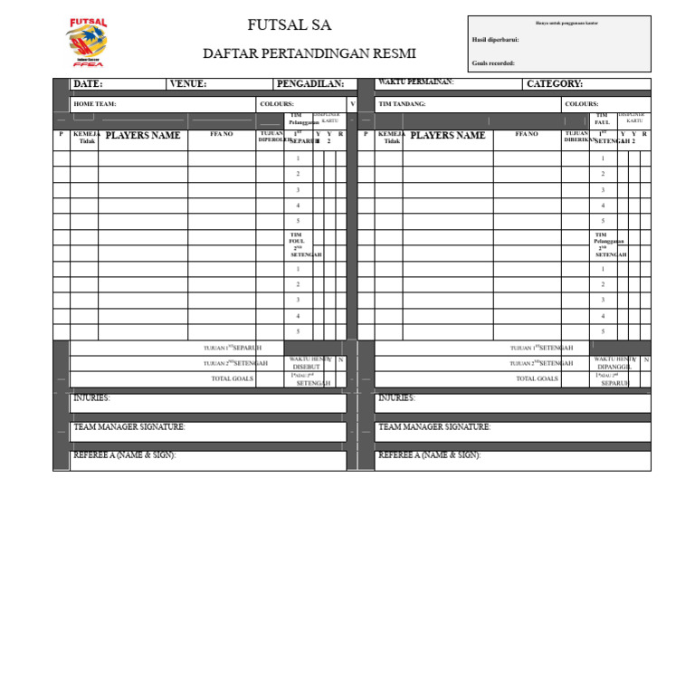 Format Laporan Pertandingan Futsal | PDF