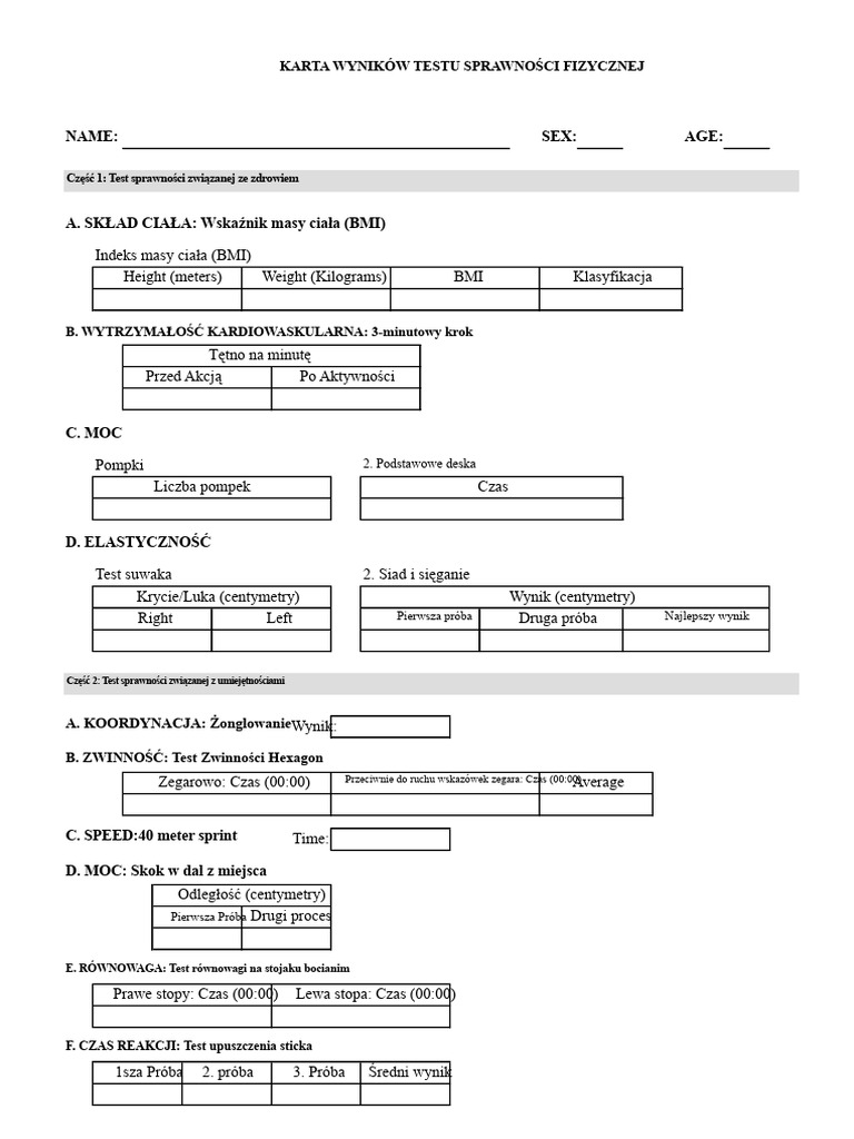 Karta Wyników DepED PFT | PDF