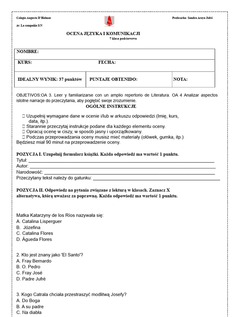 Test La Quintrala 8º | PDF