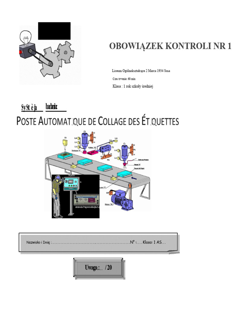 Zadanie Kontrolne NR 1 - Technologia Automatyczna Maszyna Do Naklejania ...
