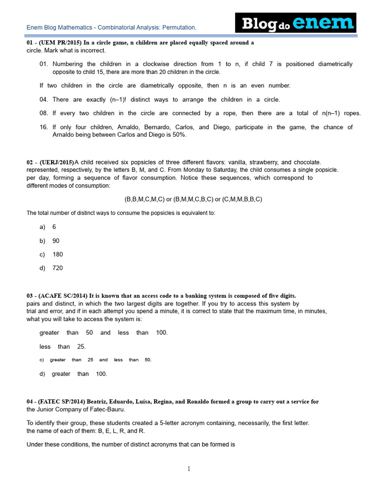 Combinatorial analysis Permutation | PDF | Permutation