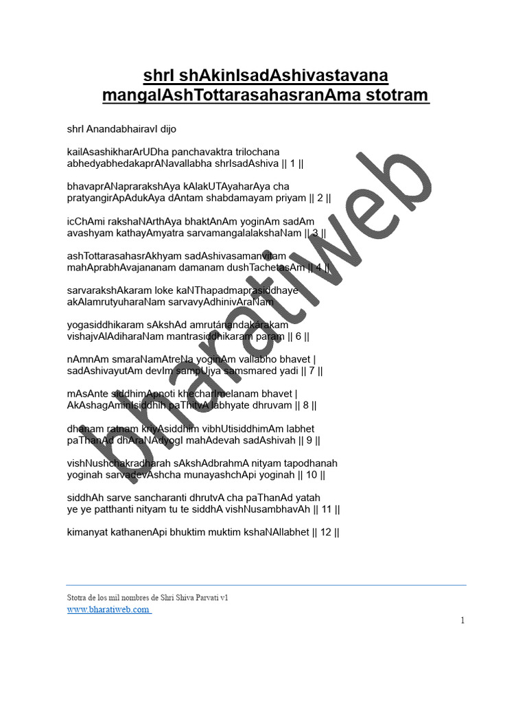 Shri Shiva Parvati Sahasranama Stotram Eng v1 | PDF | Gender And ...