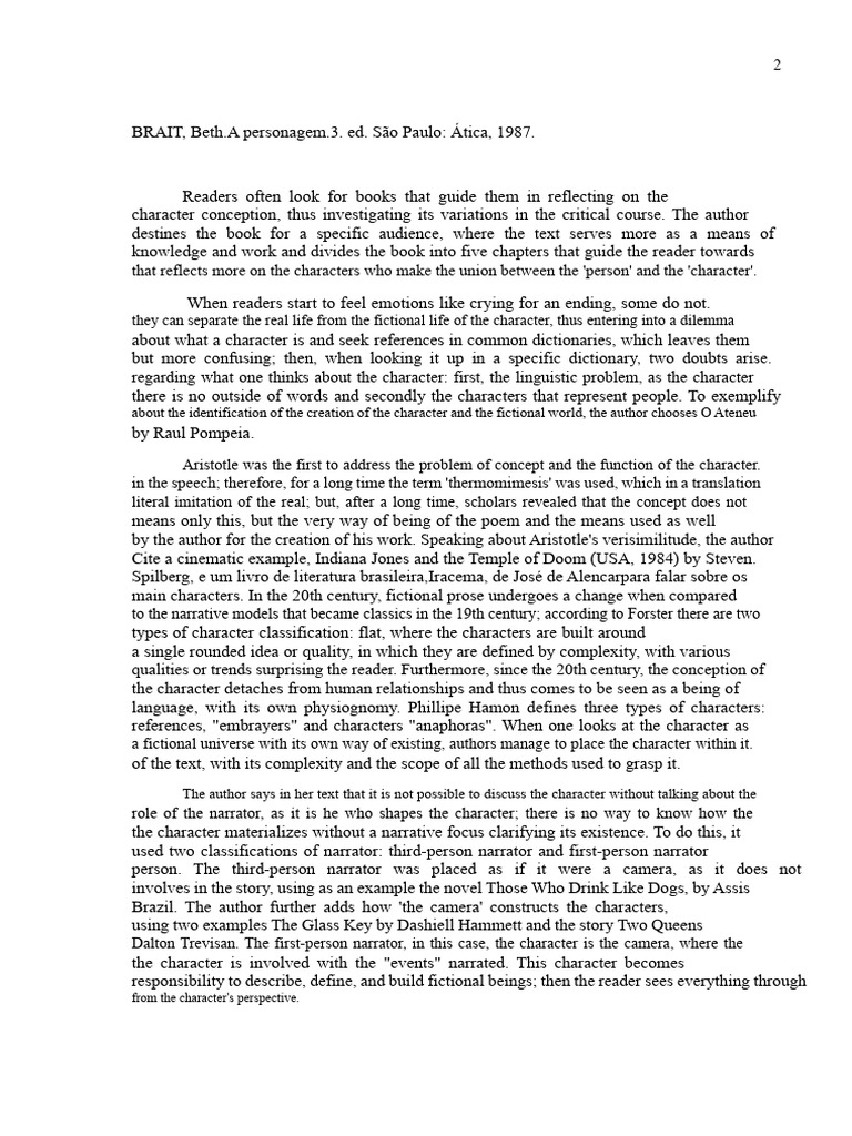 Review - The Character (Beth Brait) | PDF