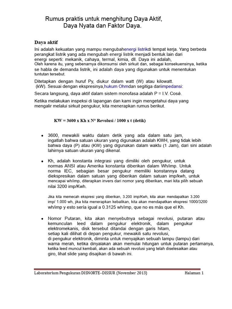 Rumus Daya Aktif dan Faktor Daya | PDF