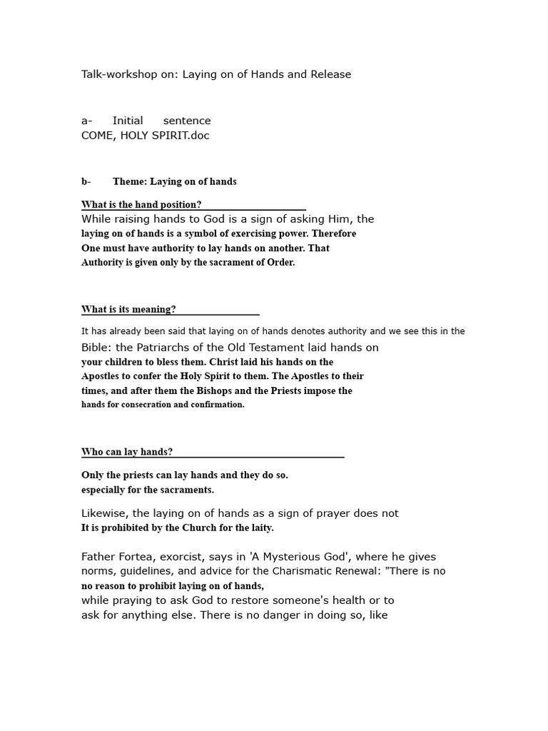 Talk On Laying On of Hands and Release | PDF | Laity | Sacraments