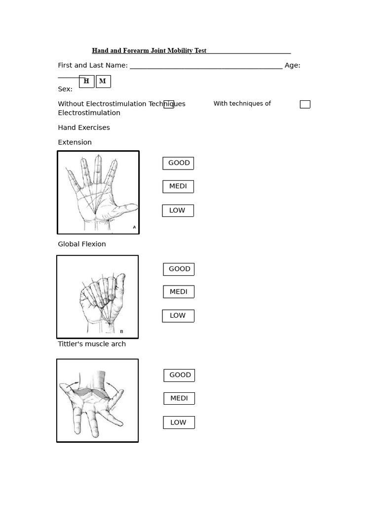 Joint Mobility Test for Hand and Wrist | PDF