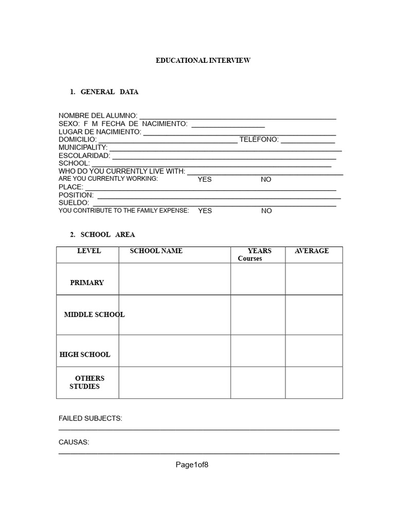 Educational Interview Questionnaire Template | PDF | Social Psychology ...