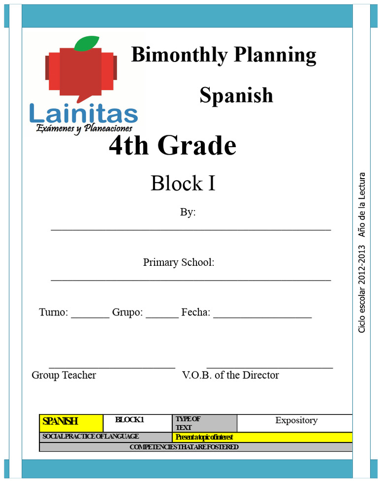 4th Grade Spanish Bimonthly Planning | PDF | Word | Information