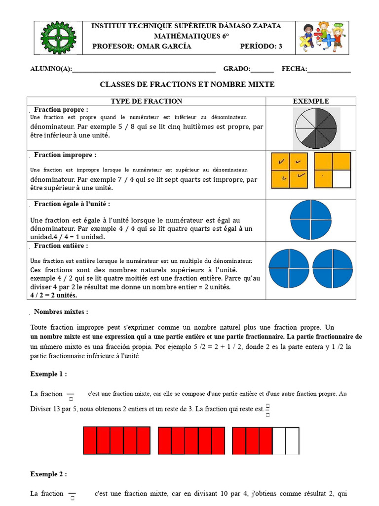 Types de Fractions et Nombres Mixtes | PDF | Algèbre | Objets mathématiques