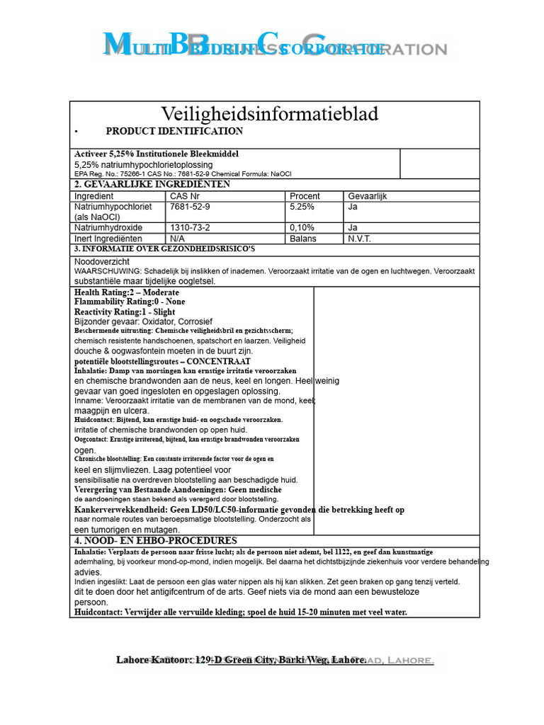MSDS Bleekmiddel | PDF