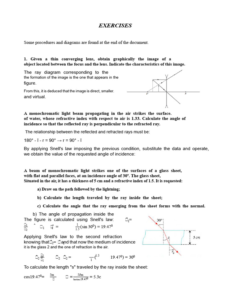 Exercises in Geometric Optics | PDF | Refraction | Optics