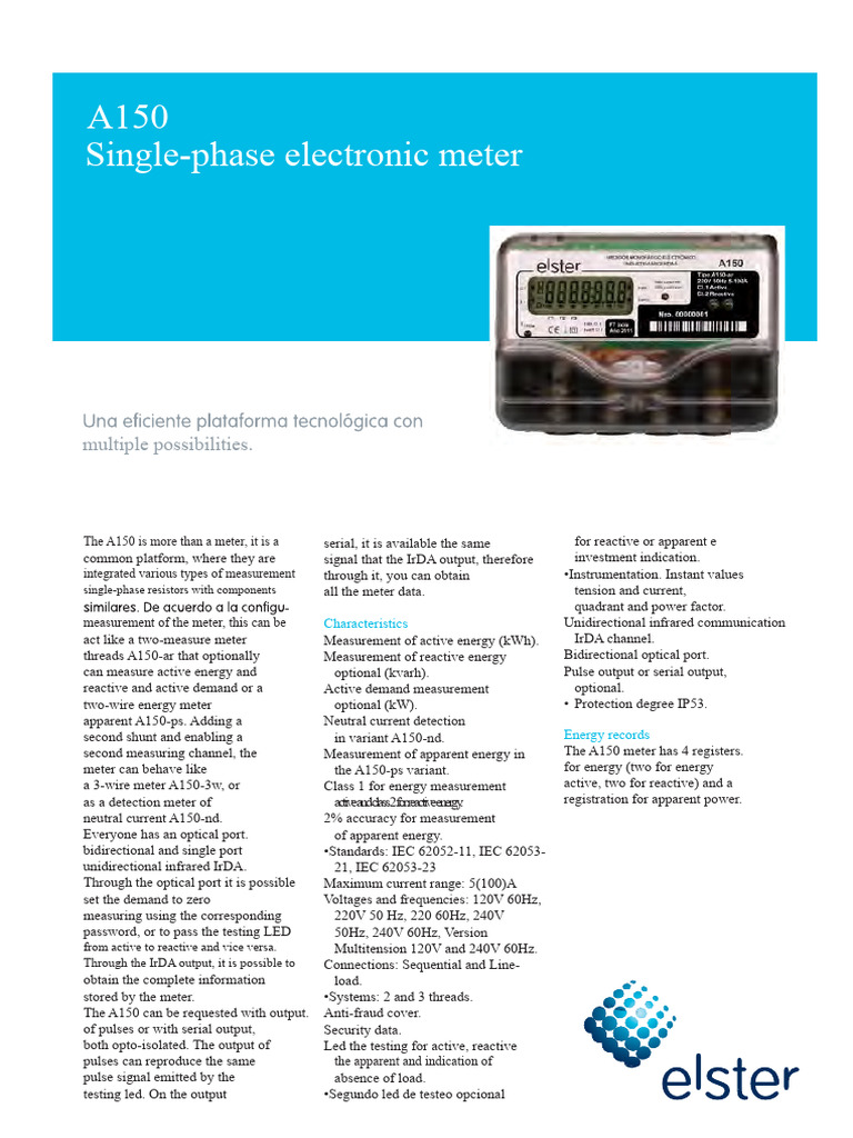 Elster - A150 Bidirectional Meter PDF | PDF | Mains Electricity ...