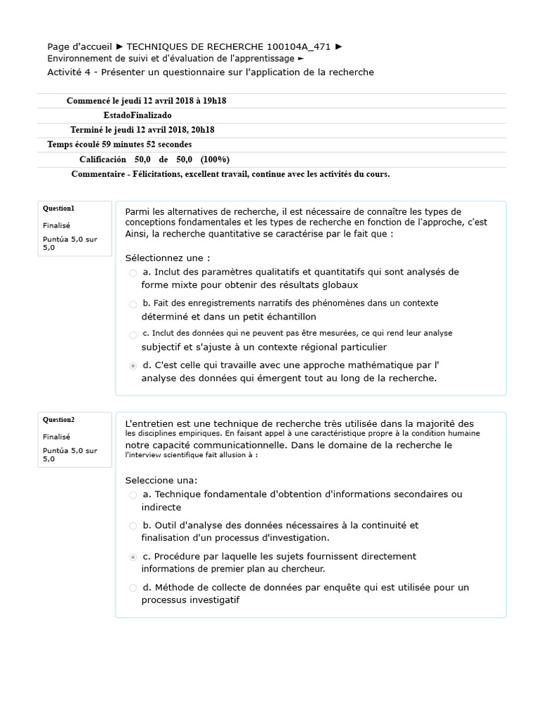 Activité 4 - Présenter Un Questionnaire Sur L'application de La ...