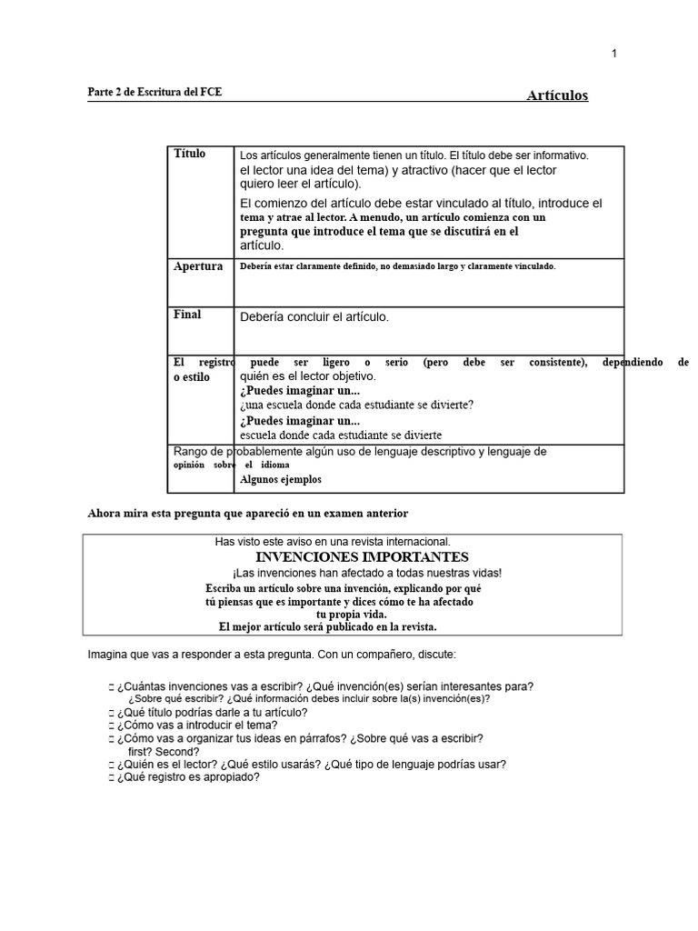 Parte 2 de Escritura del FCE | PDF | Ensayos