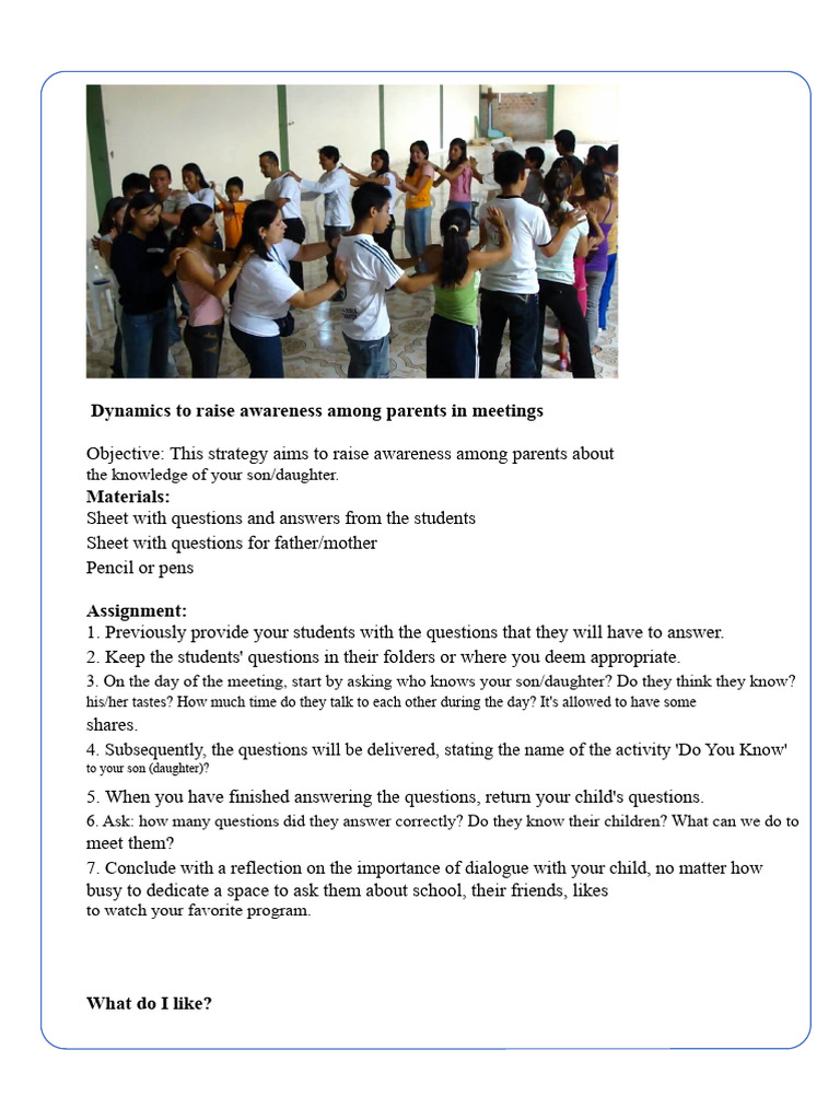 Dynamic To Raise Awareness Among Parents in Meetings | PDF
