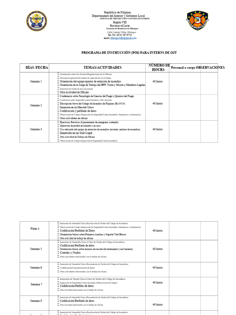 Programa de Capacitación para Internos BFP | PDF