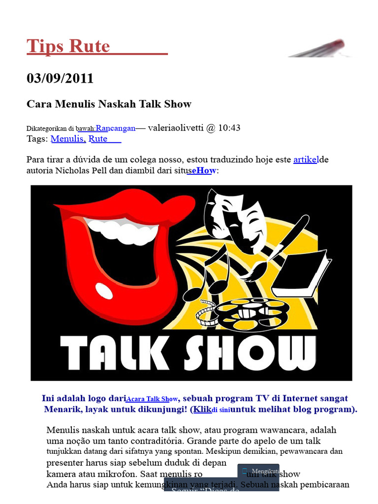 Panduan Menulis Naskah Talk Show | PDF