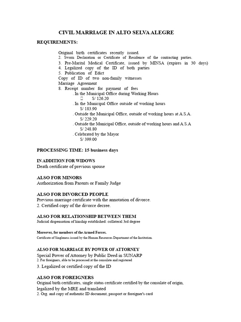CIVIL MARRIAGE Requirements | PDF | Marriage | Birth Certificate