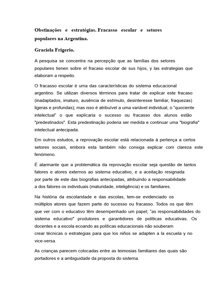 Fracasso Escolar e Percepções Familiares na Argentina | PDF | Escolas ...