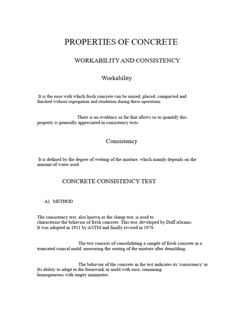 PROPERTIES OF CONCRETE - Workability and Consistency | PDF | Concrete ...