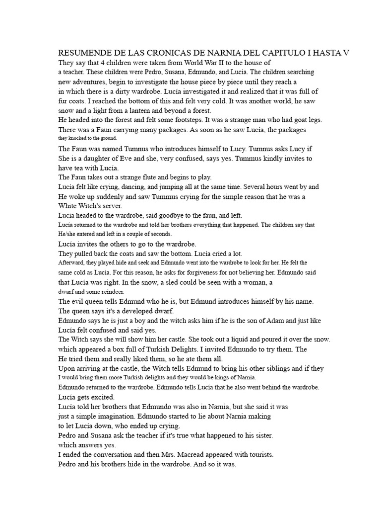 Summary of The Chronicles of Narnia From Chapter I To V | PDF | The ...