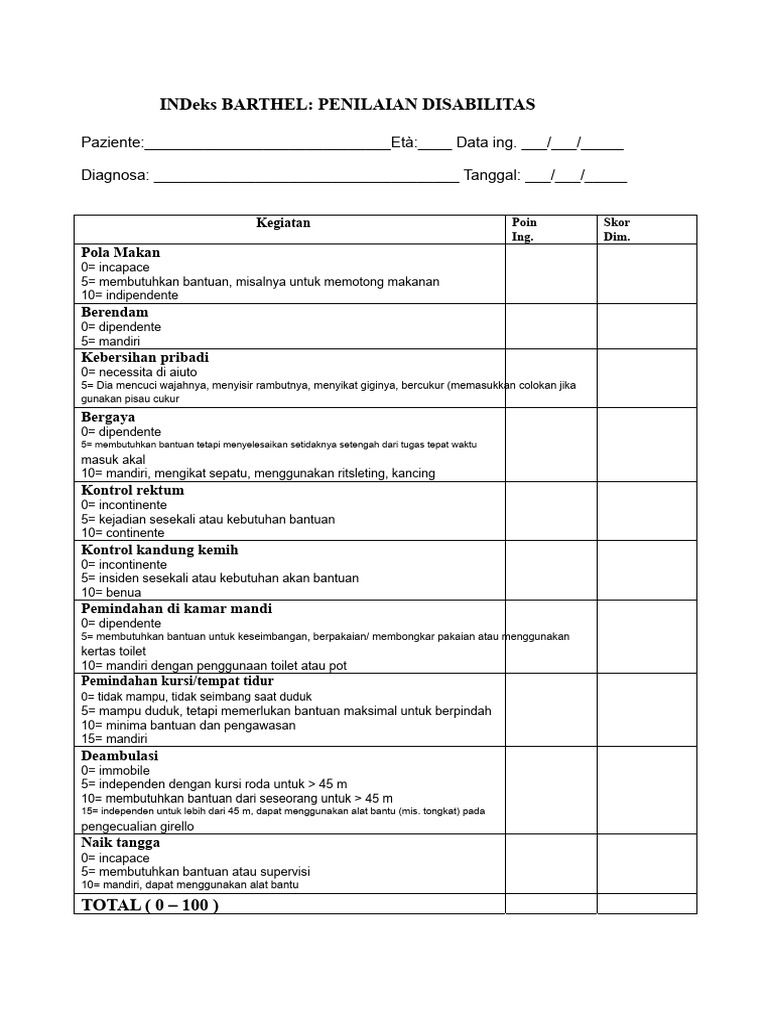 Penilaian Indeks Barthel untuk Disabilitas | PDF