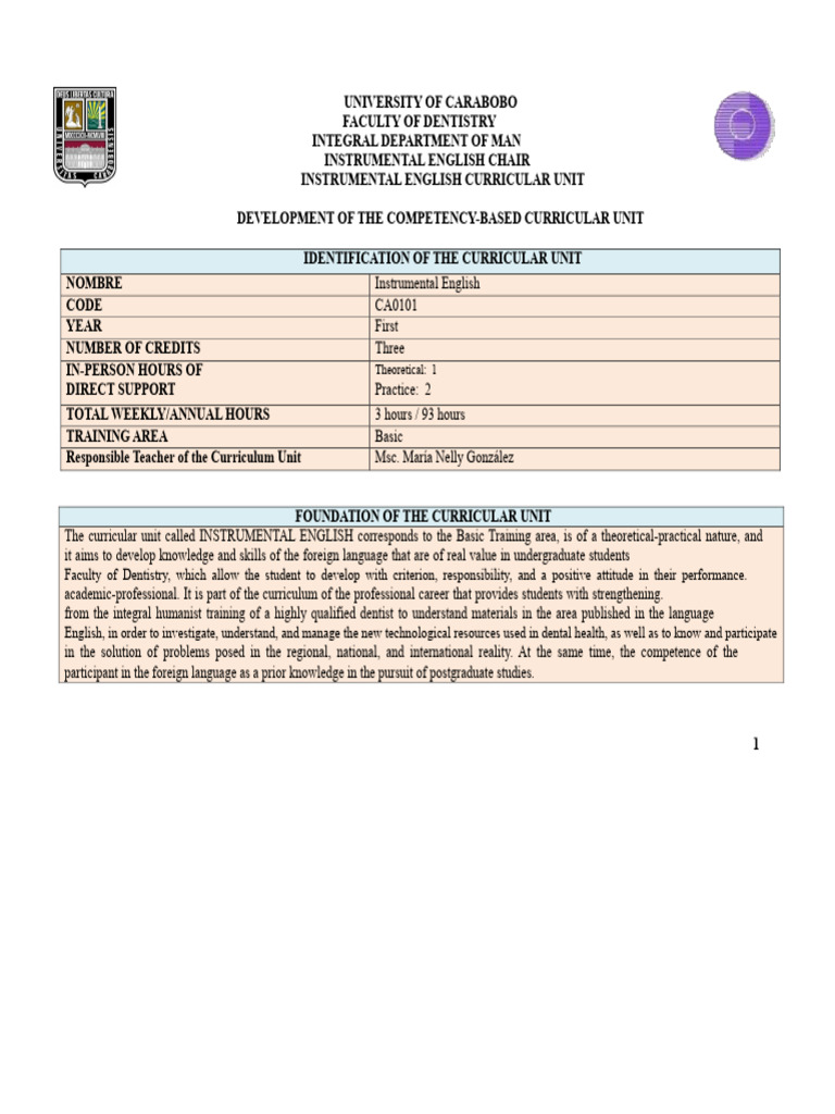 Planning Class by Competencies English Instrumental 1 | PDF | Phrase | Noun