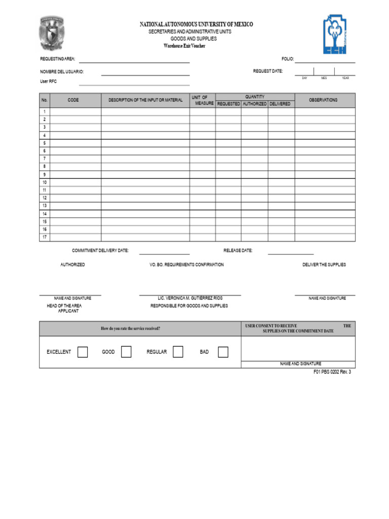 Warehouse Exit Voucher Template | PDF