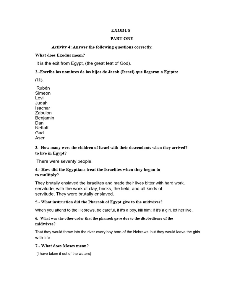 EXODUS 1 Questions and Answers | PDF | The Exodus | Moses