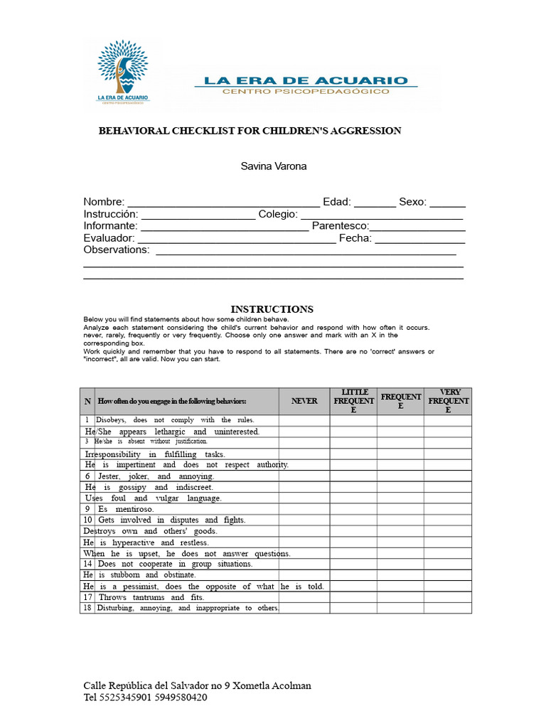 Child Aggression Test - Format | PDF