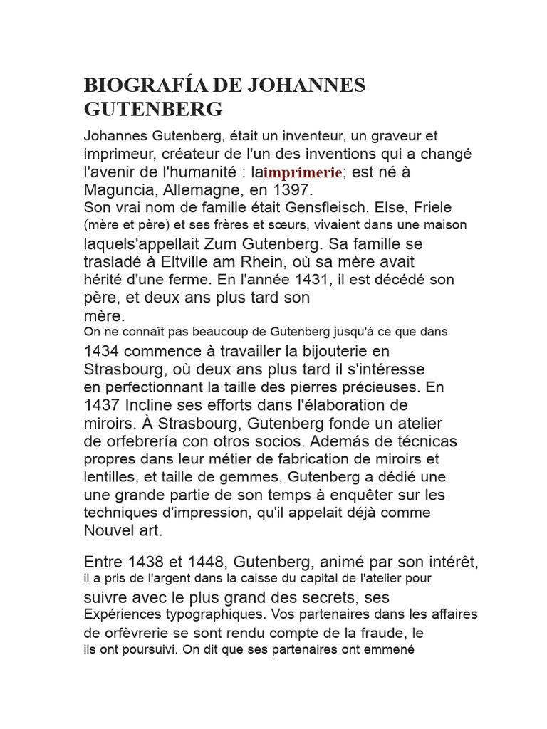 Biographie de Johannes Gutenberg | PDF | Johannes Gutenberg | Impression
