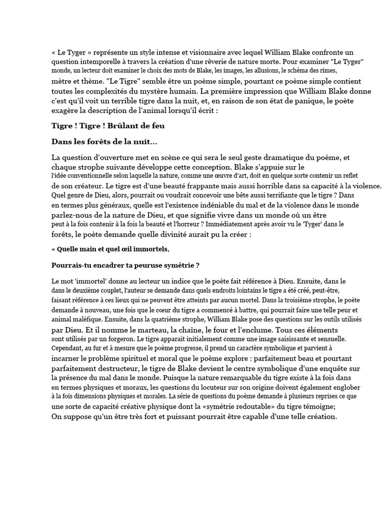 Analyse du poème "Le Tyger" de Blake | PDF | Dieu | Mal