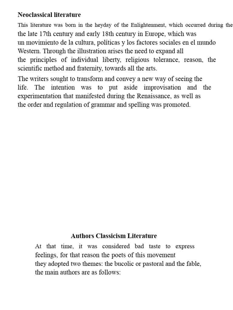 Representatives of Neoclassical Literature and Romanticism | PDF ...