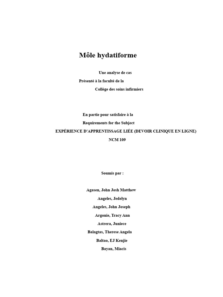 Analyse de la môle hydatiforme et soins | PDF | Grossesse | Spécialités ...