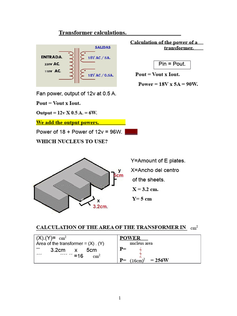 Transformer Power and Wire Calculations | PDF | Transformer | Electricity