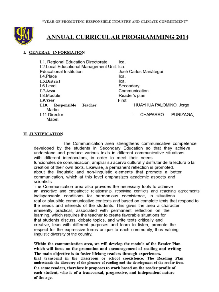 Annual Programming First Year (Reading Plan) | PDF | Reading Comprehension | Linguistics