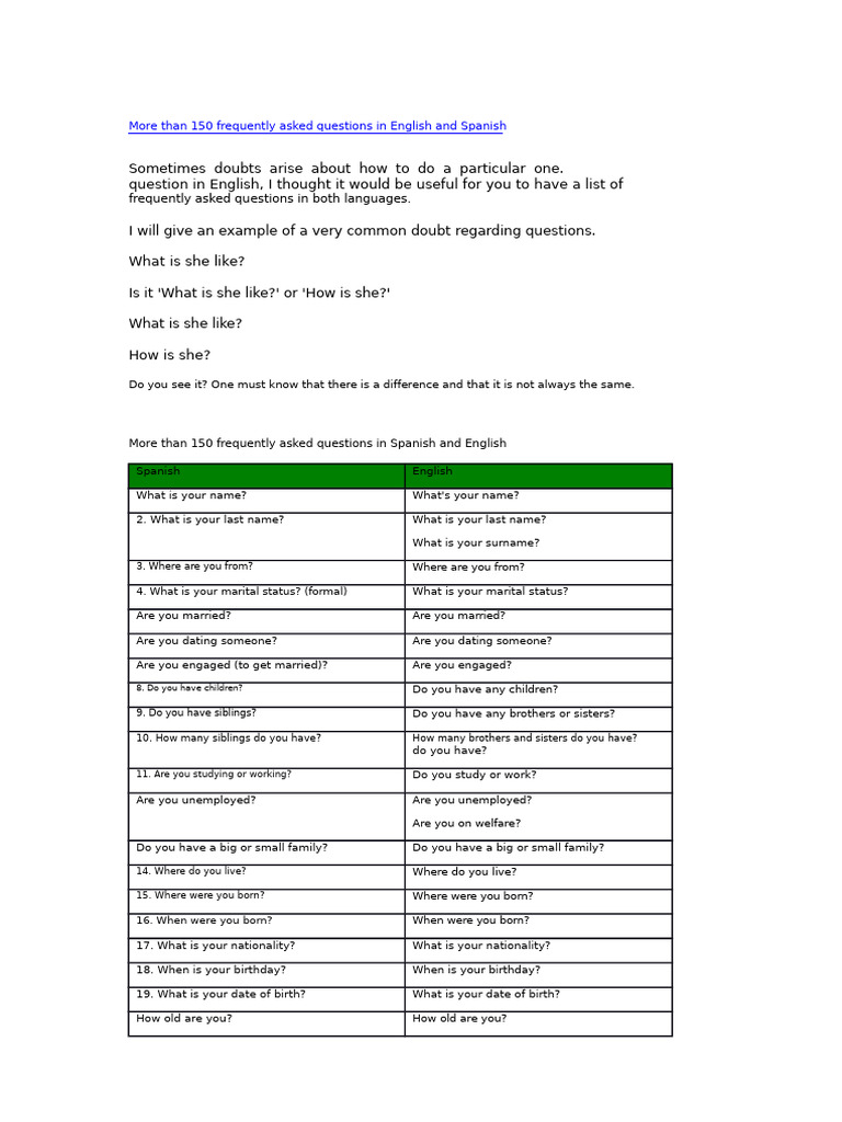 Bilingual FAQs: English & Spanish Guide | PDF