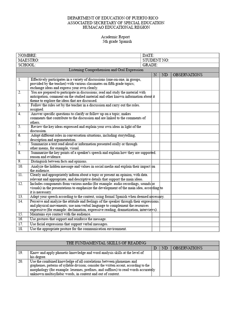 academic-report-spanish-fifth-grade.pdf | PDF | Verb | Stress (Linguistics)