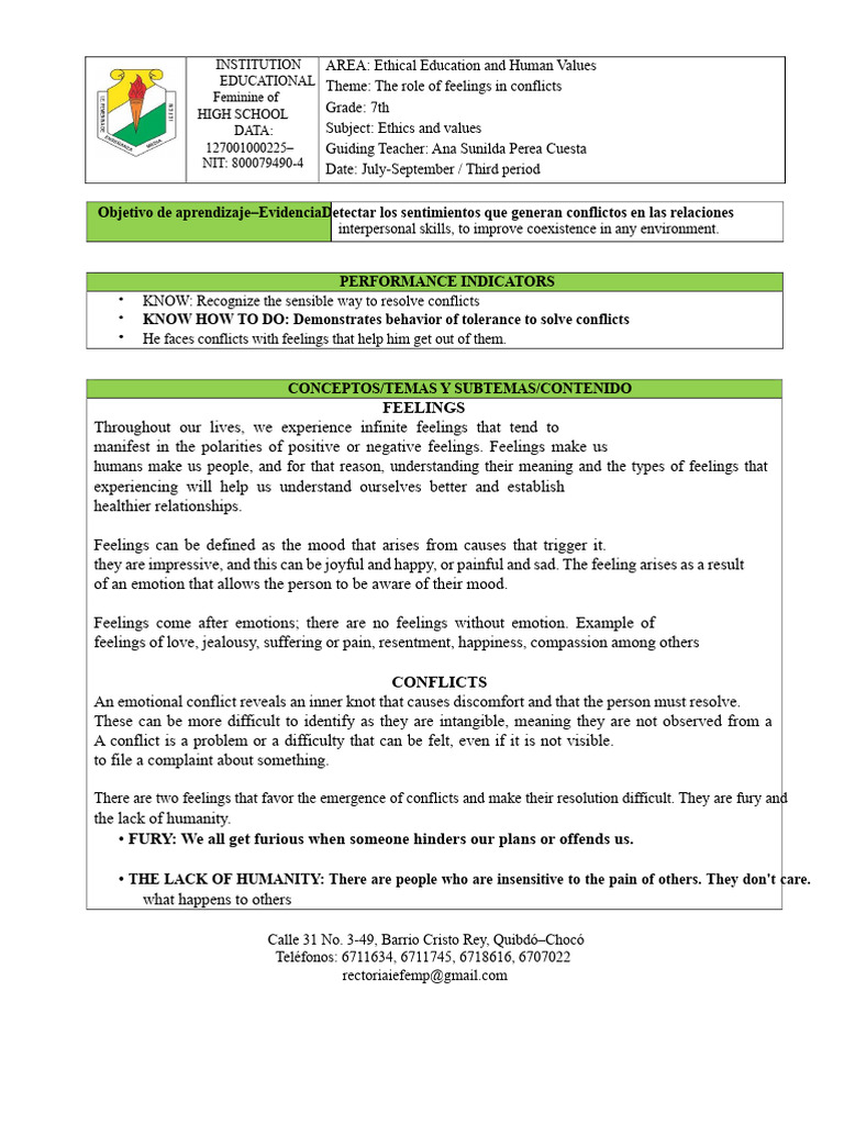 Workshops Grade 7 Unit 2 P3 | PDF | Feeling | Emotions