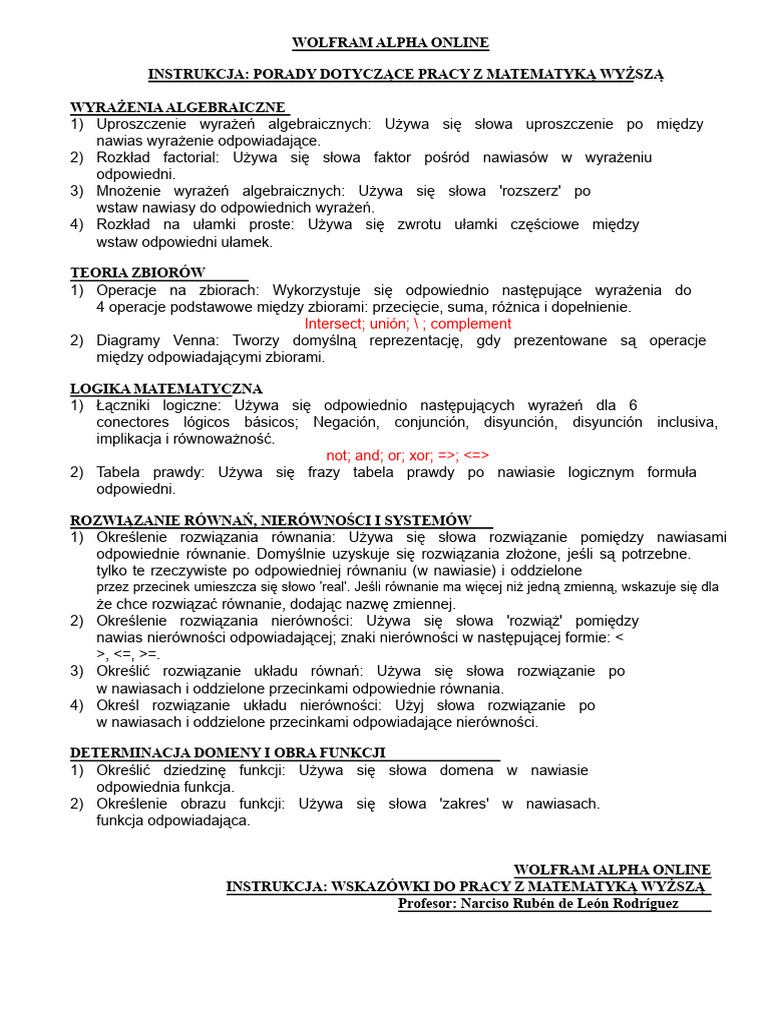Wolfram Alpha. Niektóre Instrukcje | PDF