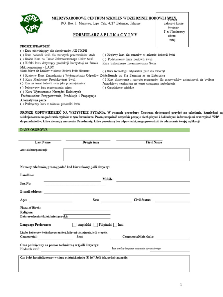 Formularz Aplikacyjny ITCPH - FINAL | PDF