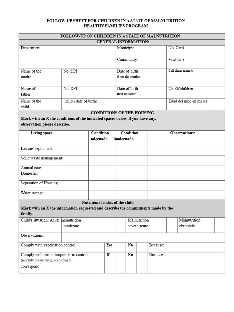 Tracking Sheet For Children in A State of Malnutrition | PDF ...