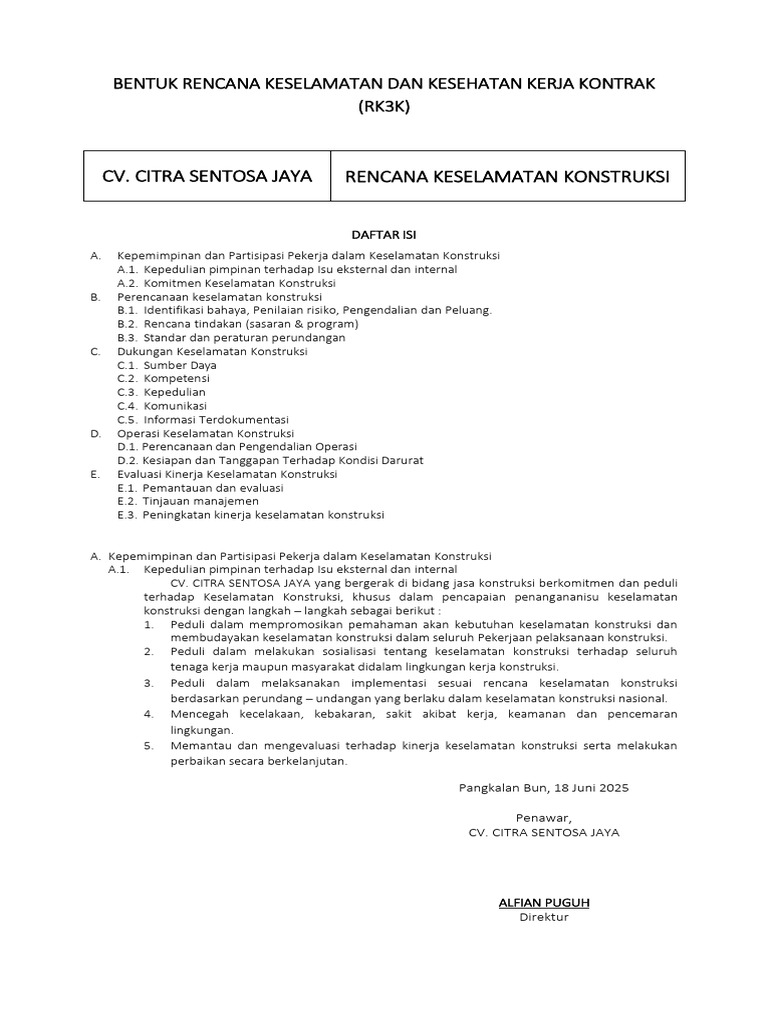 Rencana Keselamatan Konstruksi RK3K | PDF